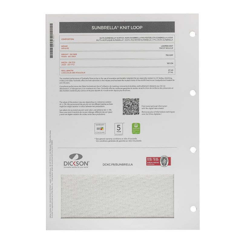 Nuancier Sunbrella collection Loop | Artapisserie.fr