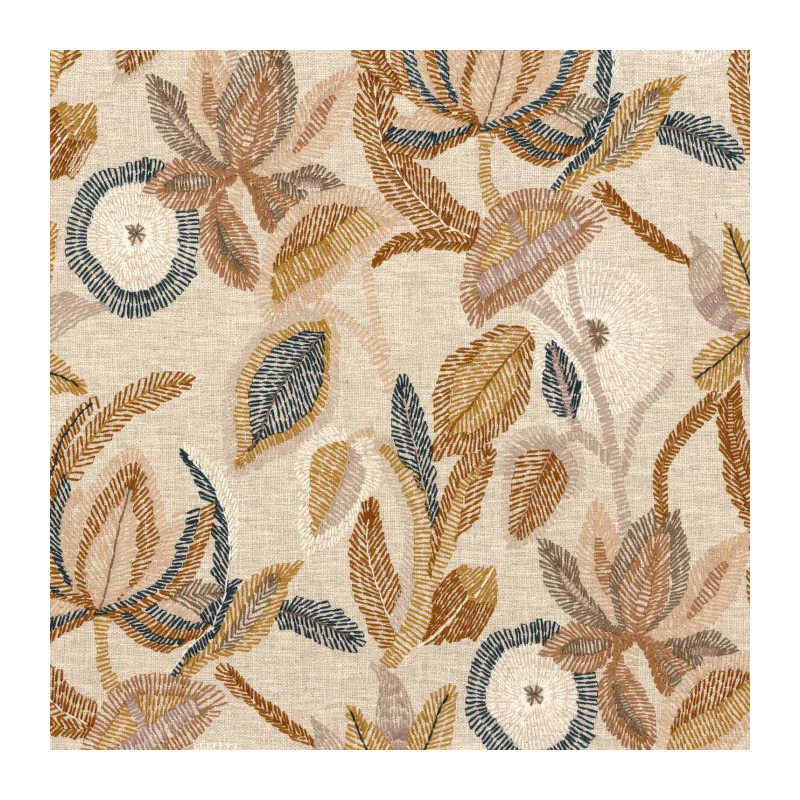 Tissu brodé The Lost Garden multico neutre Casamance | Artapisserie.fr