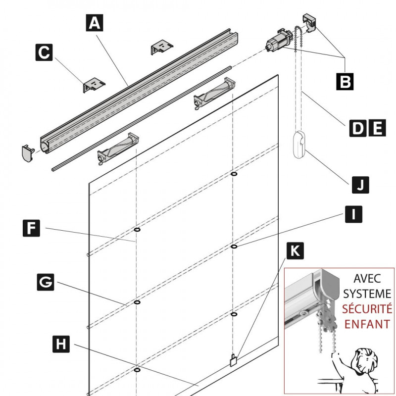 Mécanisme store bateau Blanc sur mesure avec accessoires - 40 cm à ...