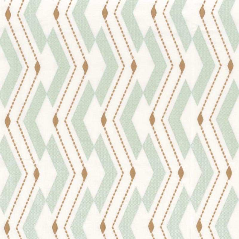 Tissu brodé Incas céladon Camengo | Artapisserie.fr