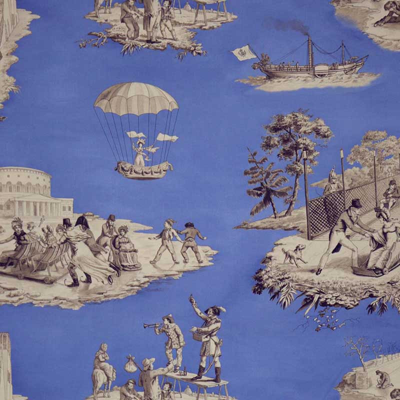 Toile de jouy bleu Plaisirs d'Hiver Casal | Artapisserie.fr