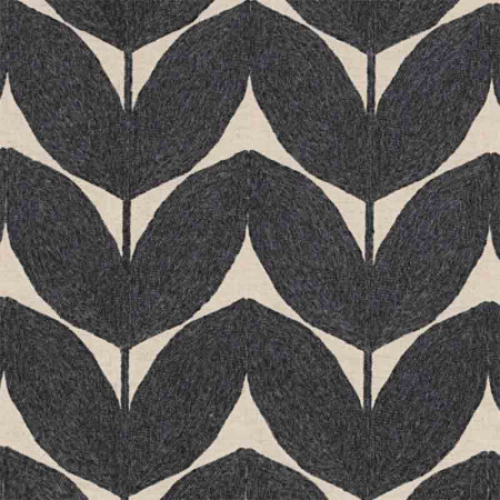 Tissu brodé Herbes Folles anthracite Casamance | Artapisserie.fr