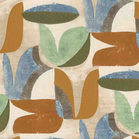 Tissu brodé Lovesong moutarde olive Casamance | Artapisserie.fr